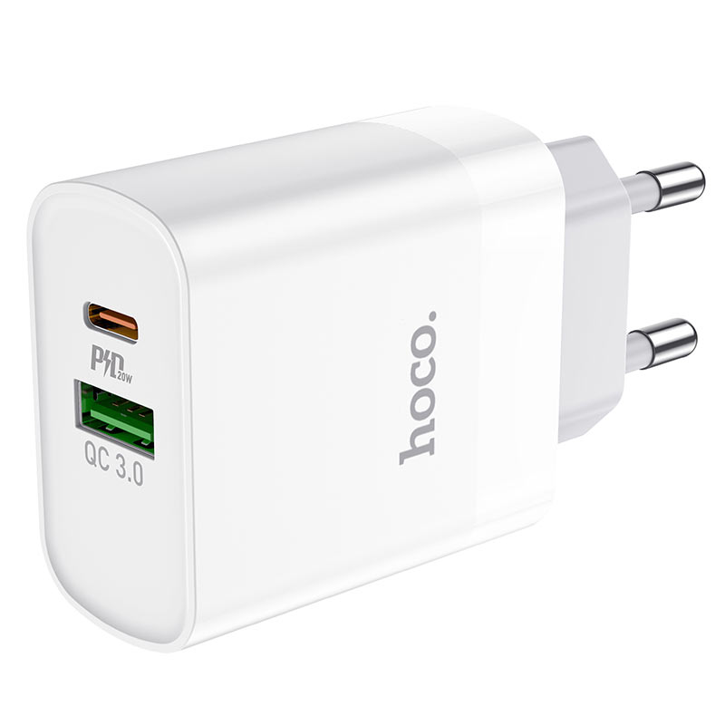 Cargador de pared doble puerto USB y USB-C 20W Hoco C80A